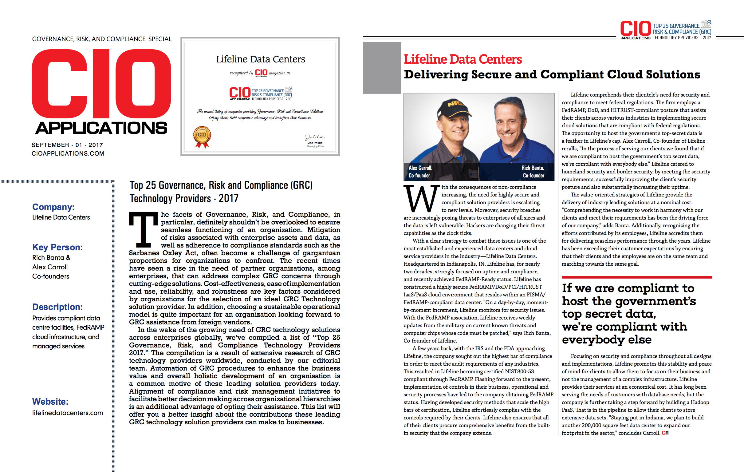 Lifeline Data Centers Awarded Top 25 Governance, Risk and Compliance ...